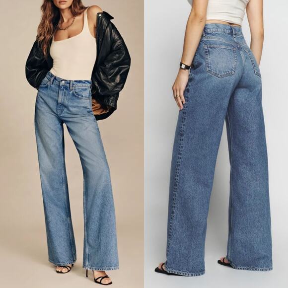 Reformation | Jeans | Reformation Cary High Rise Slouchy Wide Leg Jeans Us 26 Blue Rigid Denim ...